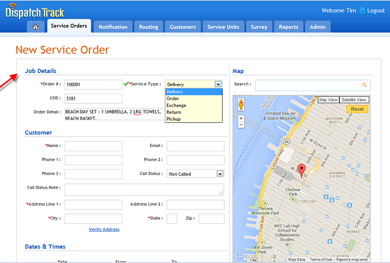 2. In the New Service Order screen, enter the data in the appropriate ...