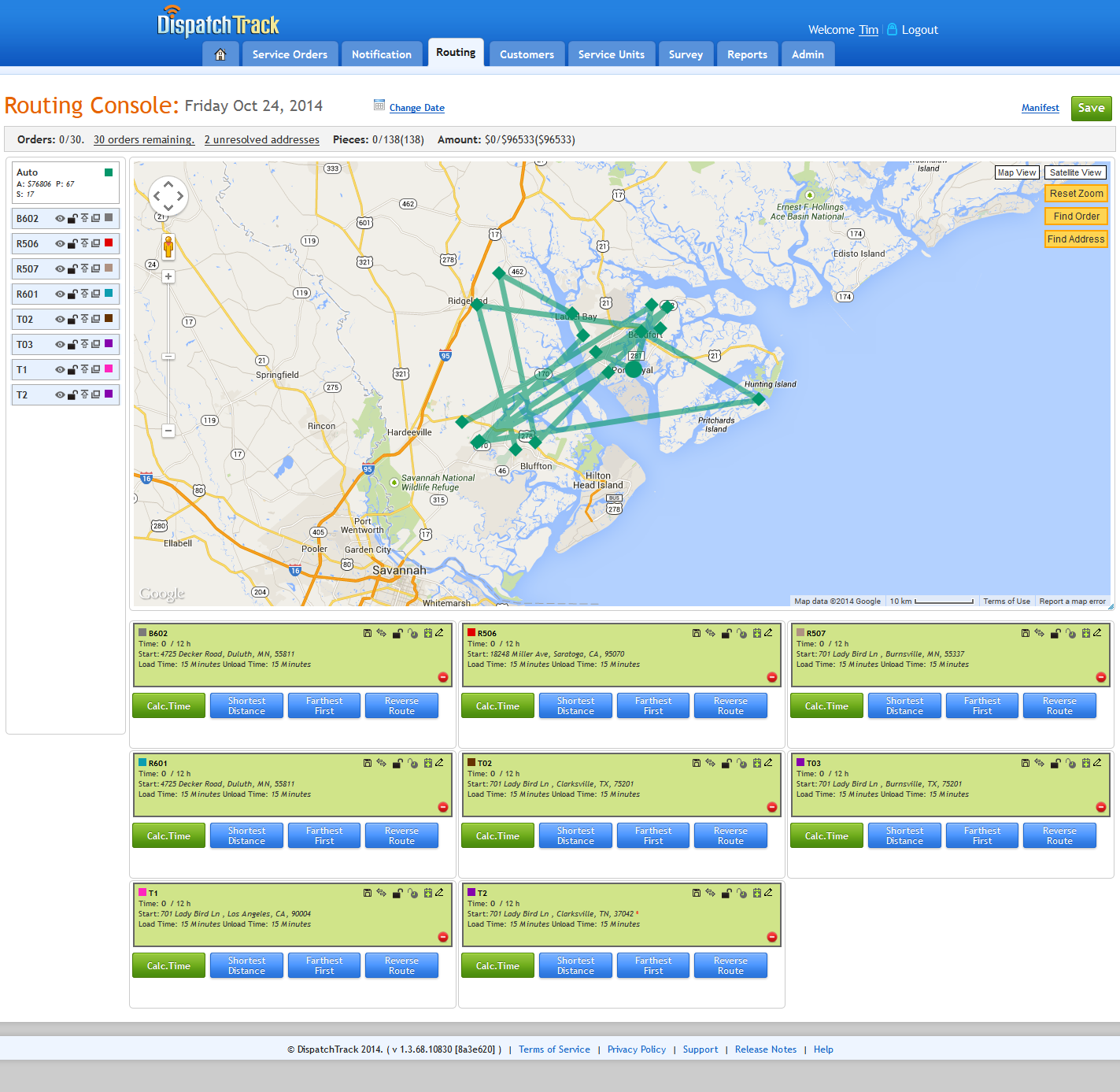 3. A random route is created connecting all of the stops.