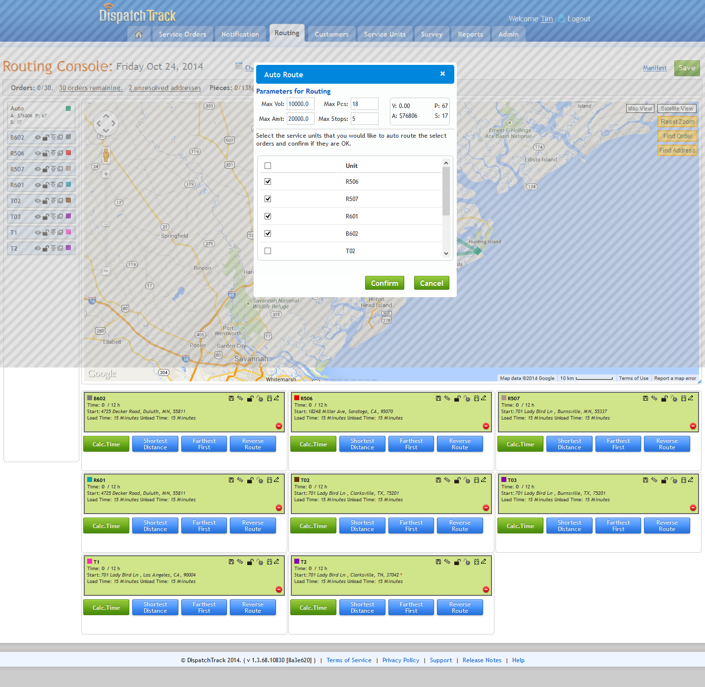 7. Pick the Service Units that you would like the stops to be assigned ...