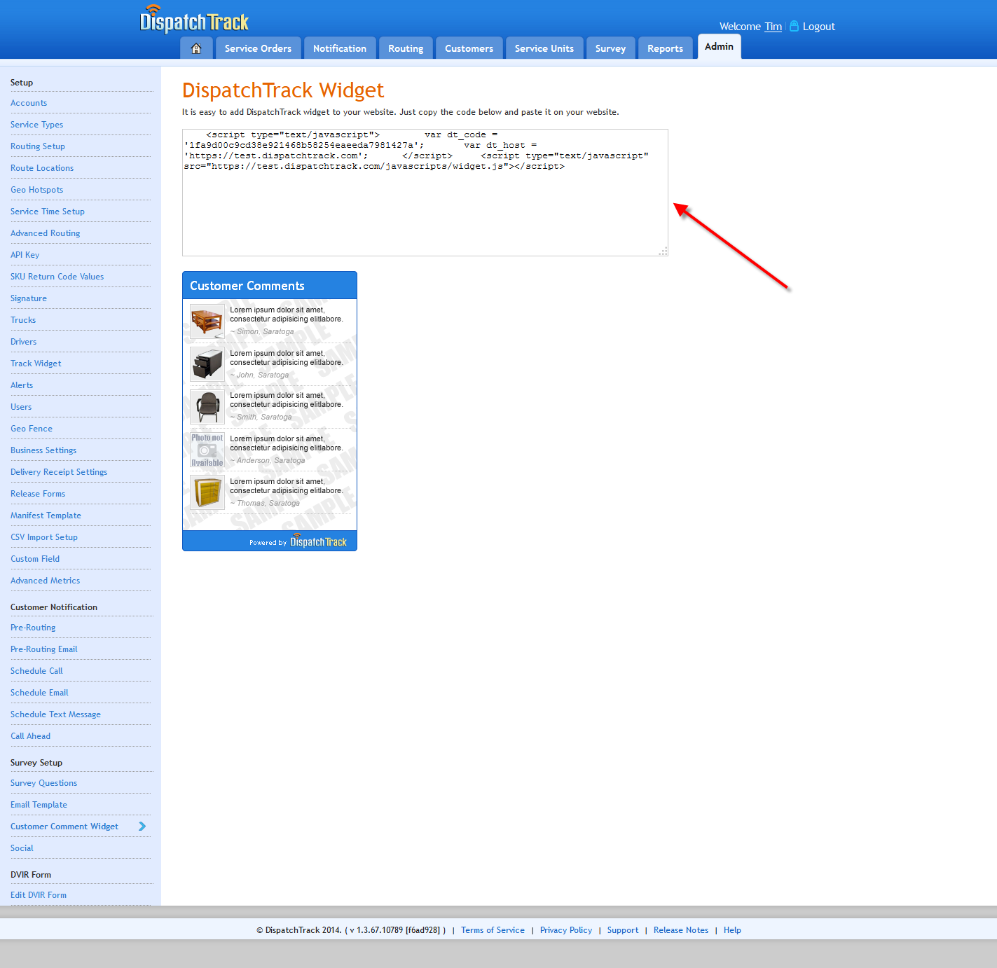 Customer Comment Widget