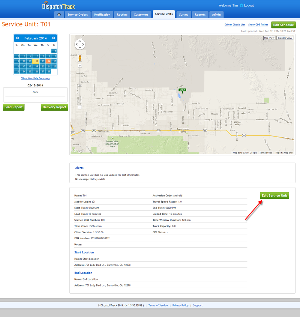 Editing Service Unit details