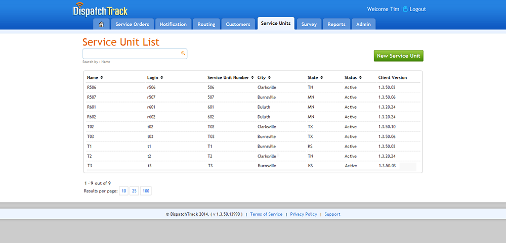Routing from the Service Units tab
