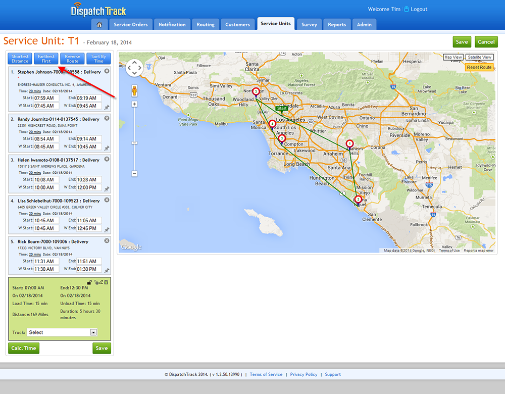 Routing from the Service Units tab